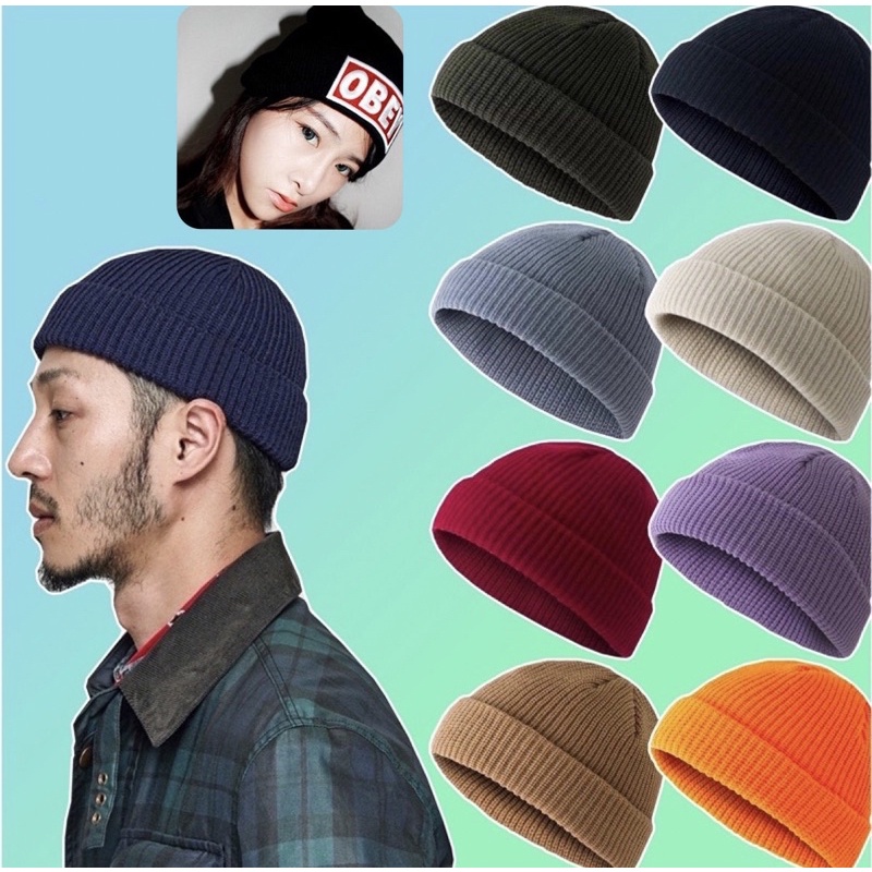 Beanie Hat Topi Streetwear Unisex Knitted Skullcap Hat Binnie Cap Roll ...