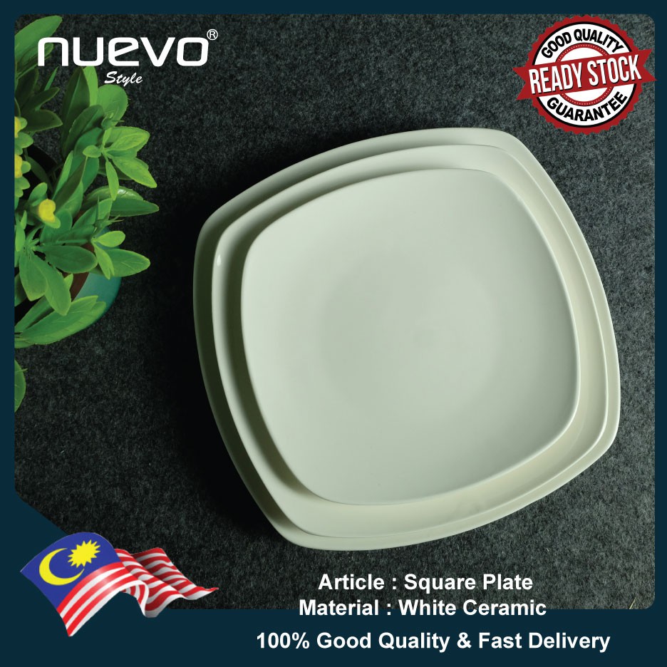 NUEVO STYLE 9.5 Inch white ceramic square plate白色陶瓷方形碟 Pinggan persegi ...