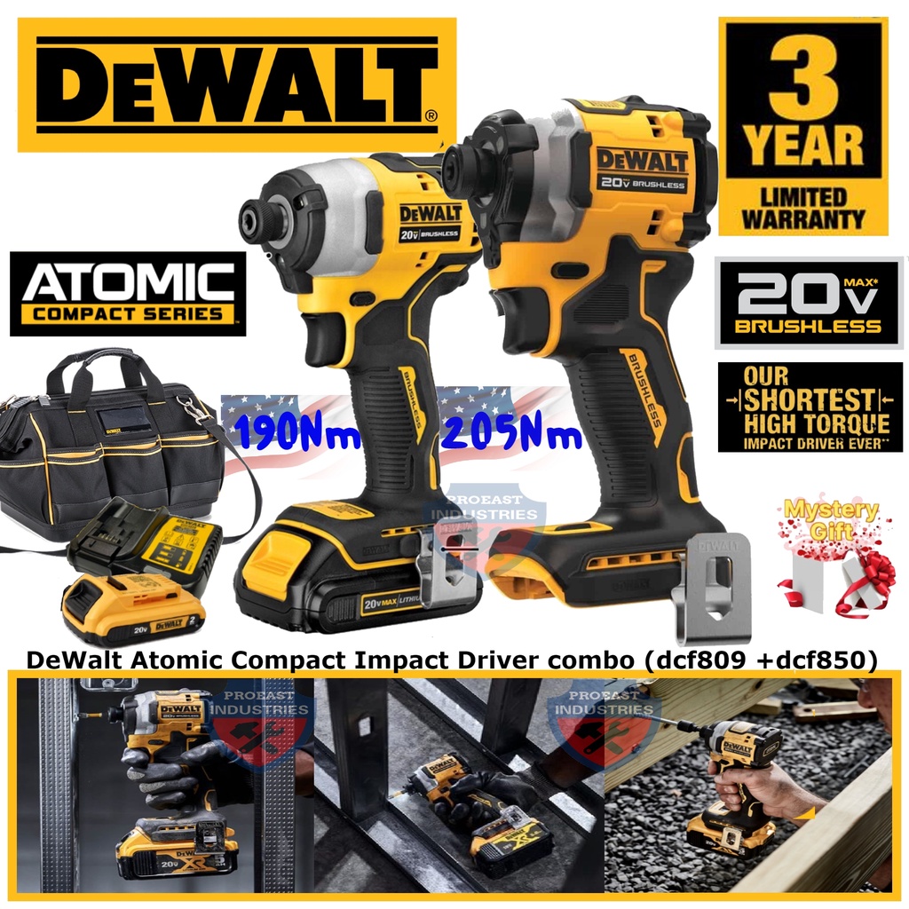Dewalt atomic 20v impact driver combo set dcf809 + dcf850 (2b1c ...