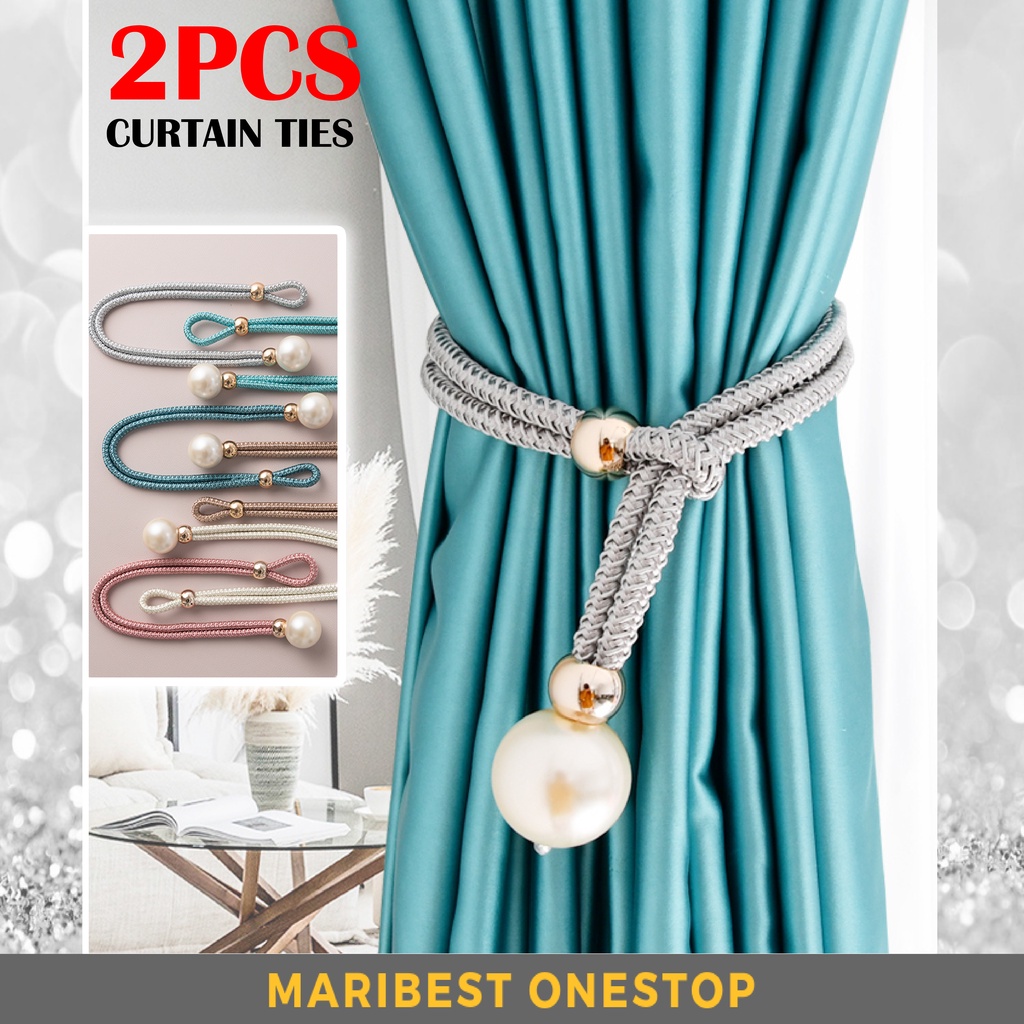 1 Pair Curtain Tiebacks Pearl Ball Design Tie Back Rope Curtain Ball ...