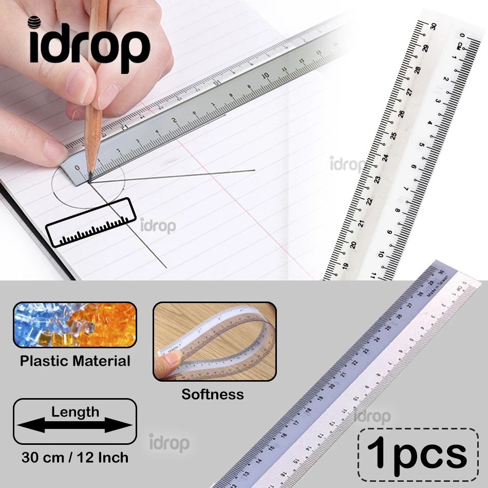 idropmy [ 30cm / 12inch ] 1Pcs Half Transparent Flexible Ruler Measure ...