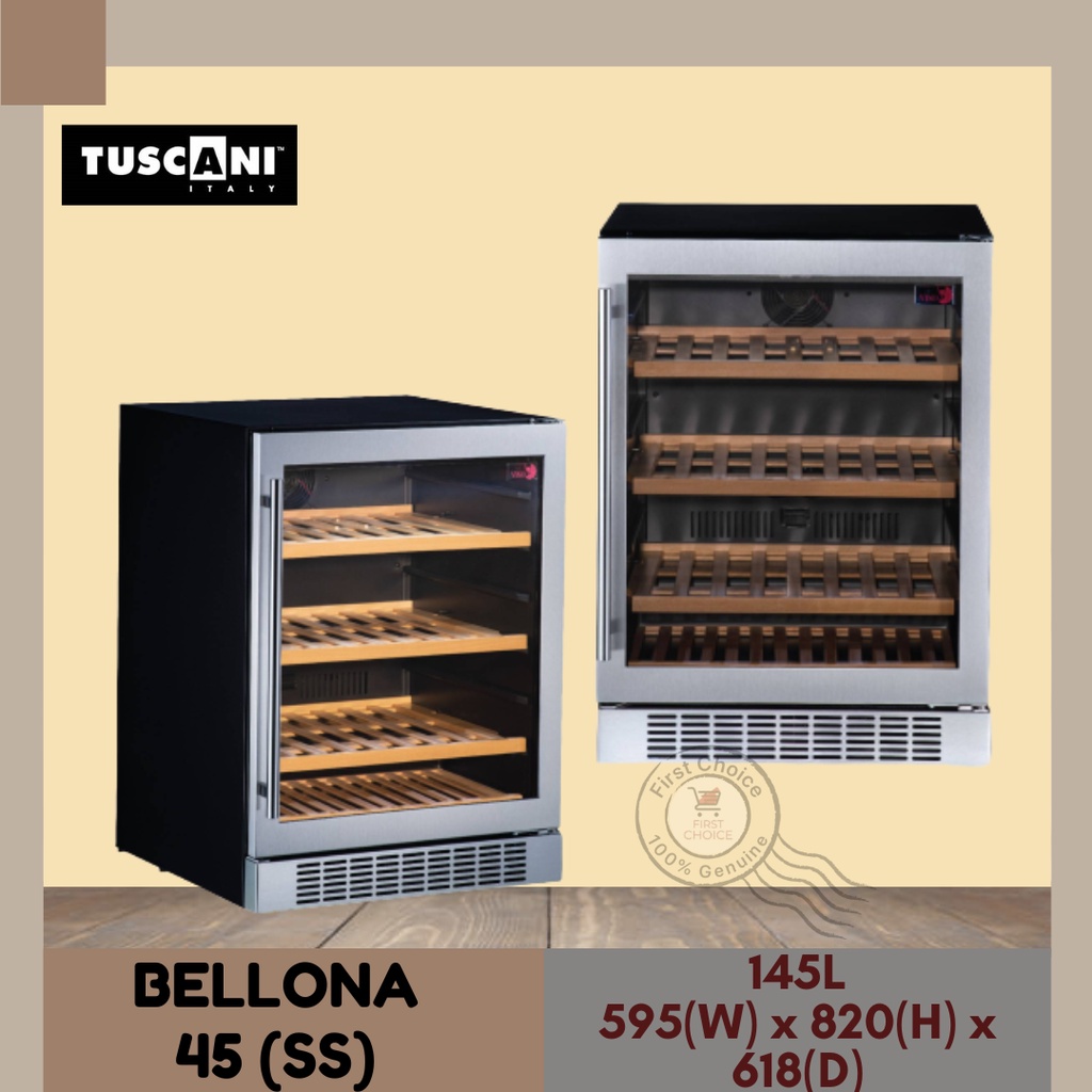 TUSCANI Wine Cooler BELLONA 45 (SS) 45 Bottles Wine Chiller Stainless ...
