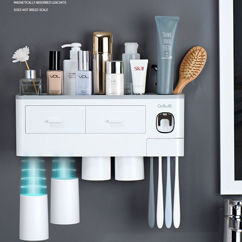 【Home】Bathroom Wall Mounted Storage Rack Toothbrush Holder Automatic ...