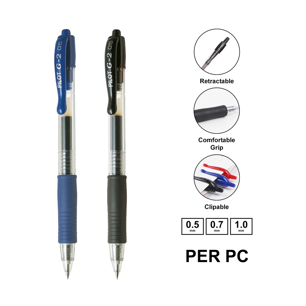 Pilot G2 Retractable Gel Ink Pen - 0.5mm 0.7mm 1.0mm Refillable Refill ...