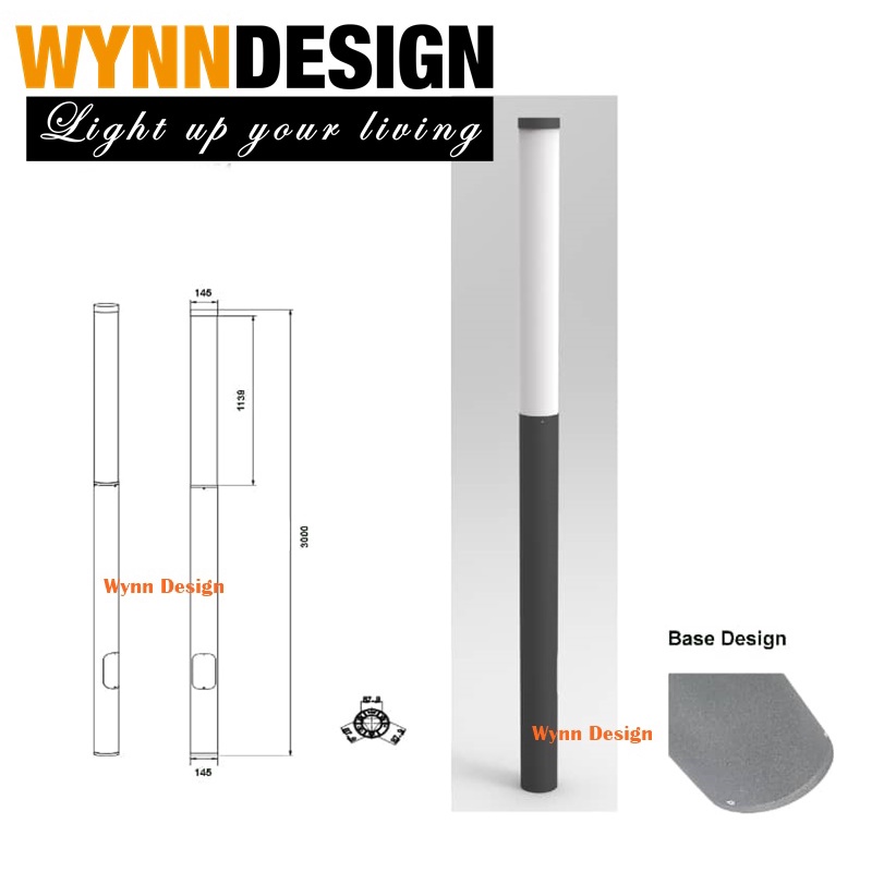 Wynn Design Outdoor 3meter Pole Modern Bollard Landscape Lamp Weather ...
