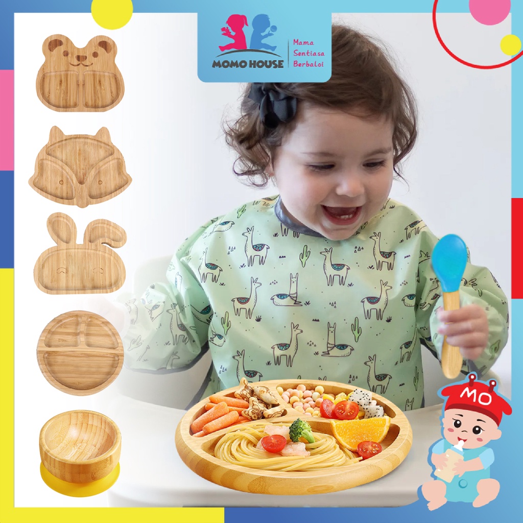 Bamboo Wooden Plate Baby Self Eating With Anti-Slip Suction Cup and ...