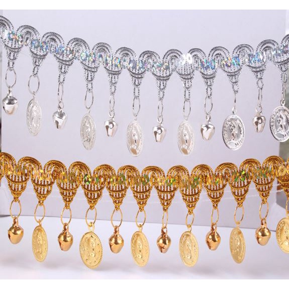 1yard 30mm~85mm Gold and silver lace with bell and coin Lace Trims ...