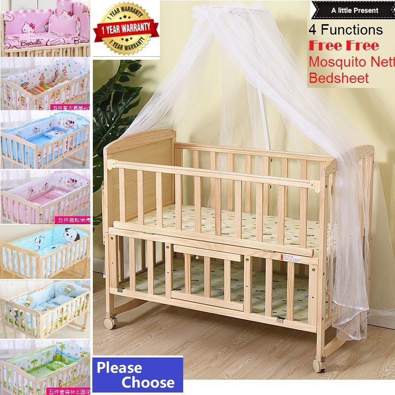 A little Present Multifunctional Baby Cot (New Fabric Design), Katil ...