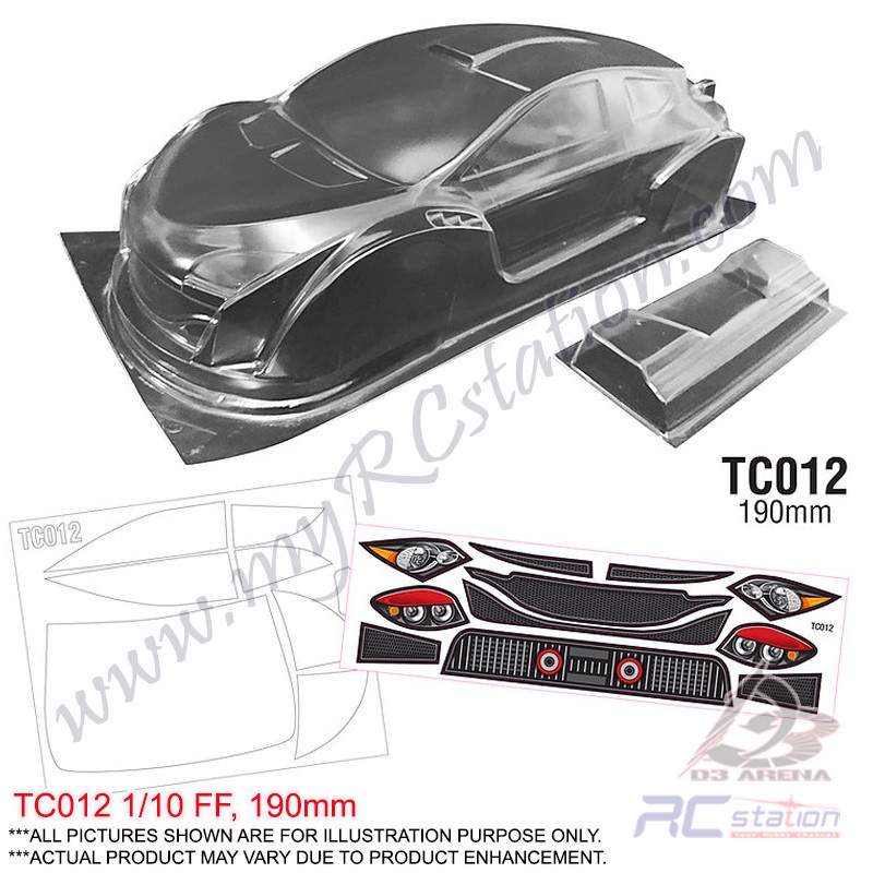 Team C Body Shell 1/10 Clear Body TC012 1/10 FF (Width 190mm, WheelBase ...