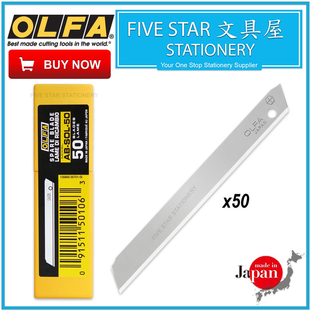 OLFA AB-SOL-50 Blade 50 Spare 9mm Solid type standard-duty Blades Store Warehouse Industrial ...