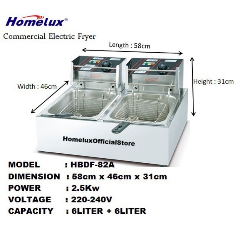 HOMELUX High Quality Commercial Single & Double Electric Fryer (HBDF ...