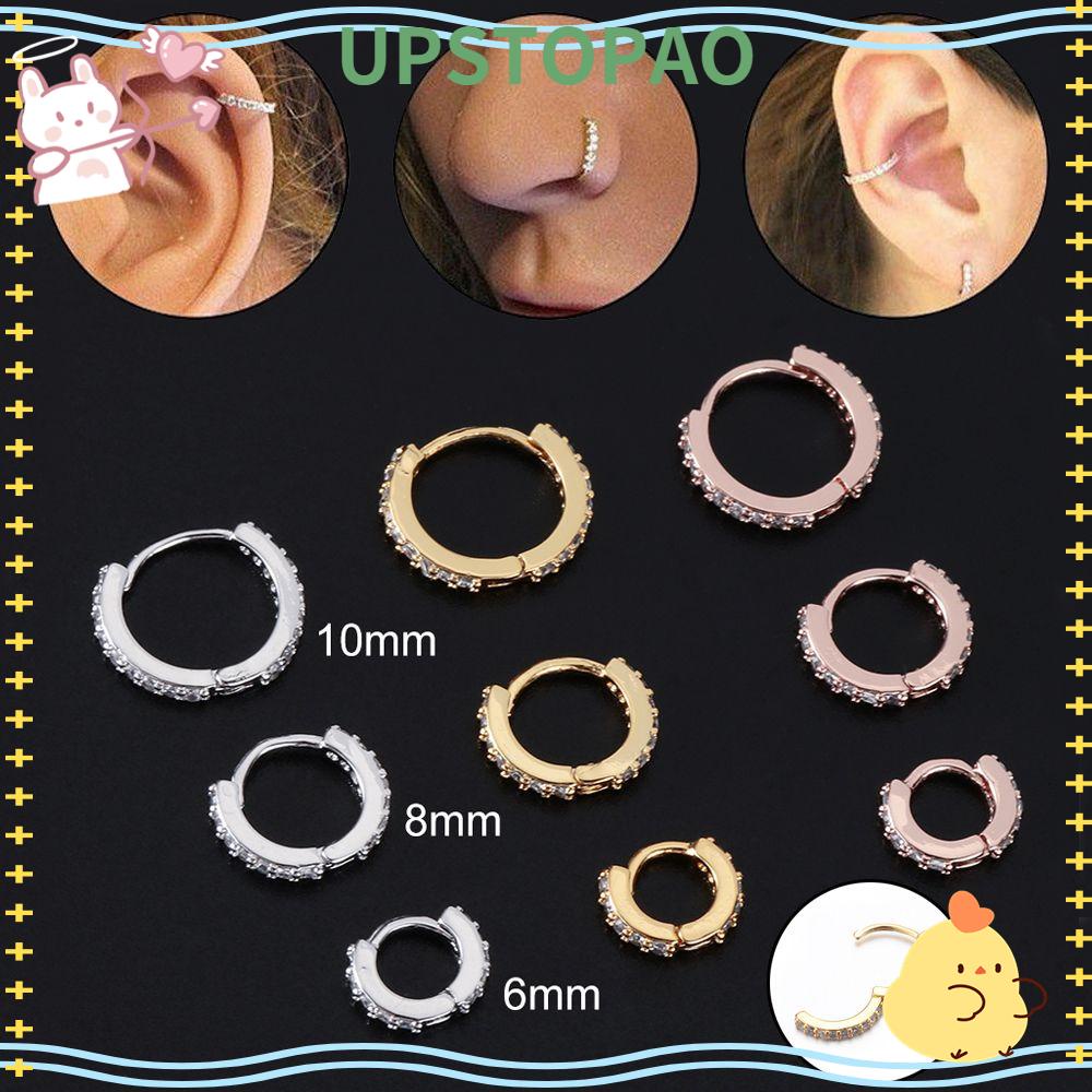 UPSTOP 1PC Punk Rook CZ Ear Piercing 6/8/10mm Nose Ring Huggie Hoop ...
