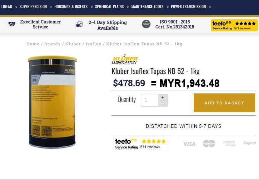 Kluber Isoflex Topas NB52 (Germany) Supreme Ceramic Bearing Grease ...