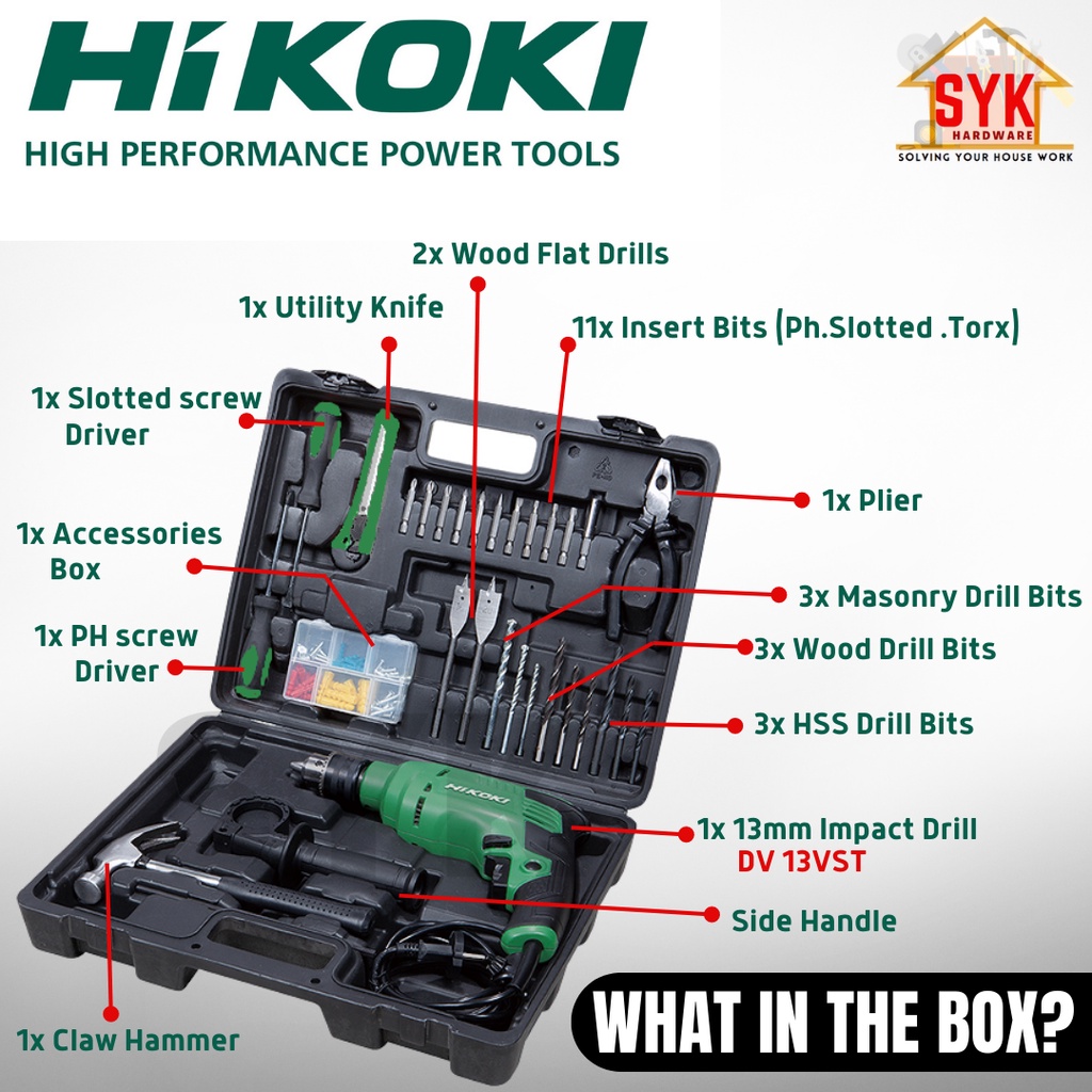 SYK HIKOKI HITACHI DV13VST 13mm Impact Driver Accessories Set Mesin ...