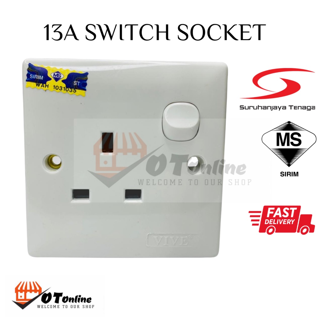 (SIRIM) 13A Single Switch Socket Outlet 13A Switch Wall Socket 13A 3 ...