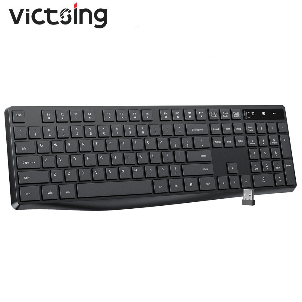 VictSing PC298 Wireless Keyboard Ergonomic Full Size PC Keyboard with ...
