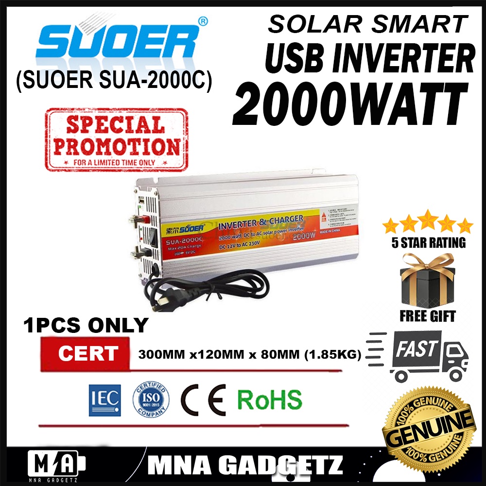 SUOER SUA 2000W 12V 220V Inverter With AC Charger & USB Modified Sine ...