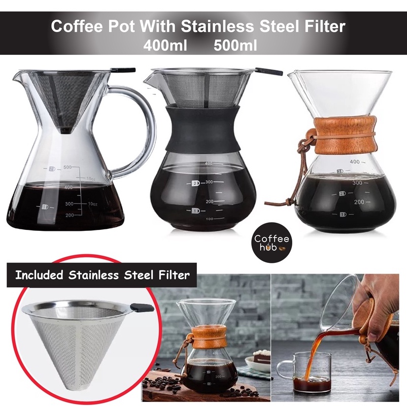 (Ready Stock)Coffee Espresso Hand Brew Drip Filter V60 Glass Pot With ...