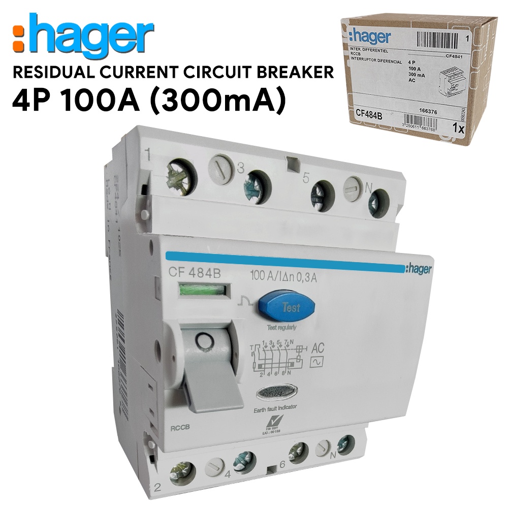 HAGER CF440B CF463B CFC684B 40A 63A 100A 4 POLE 300mA ELCB RCCB ...