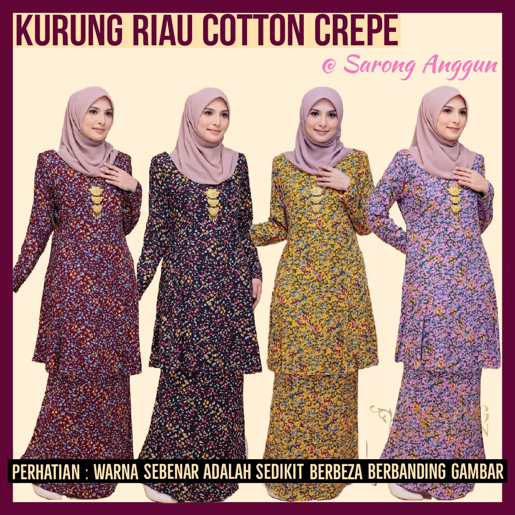 BAJU KURUNG RIAU CORAK BUNGA KECIL PRINTED COTTON CREPE @ Sarong Anggun ...