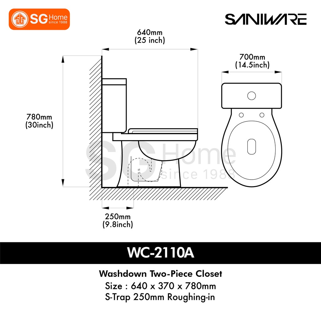 SANIWARE WC-2110A / Zella C100 Two Piece Toilet Washdown Water Closet ...
