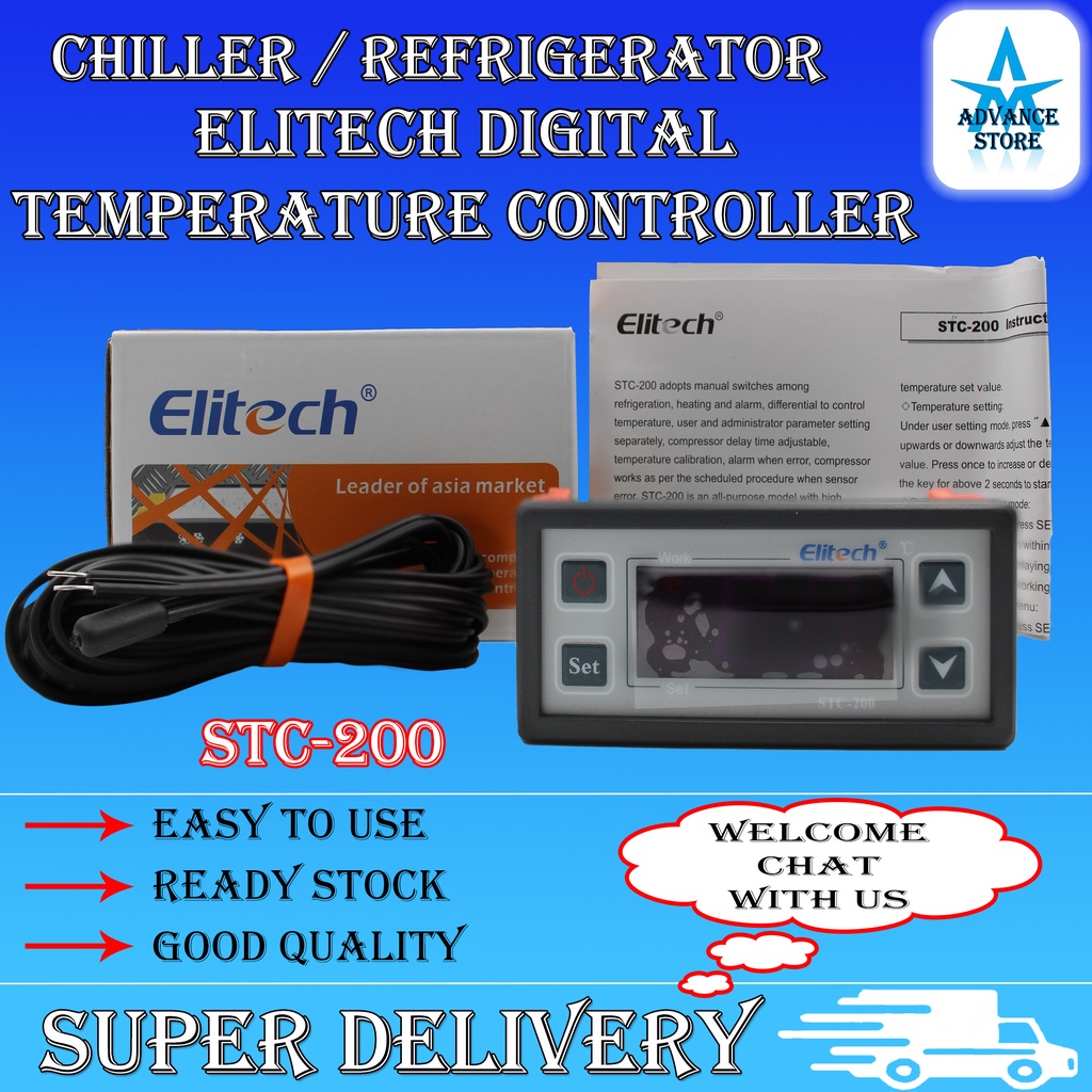 Elitech STC-200 CHILLER / REFRIGERATOR Digital Temperature Controller AC 220V Thermostat with ...