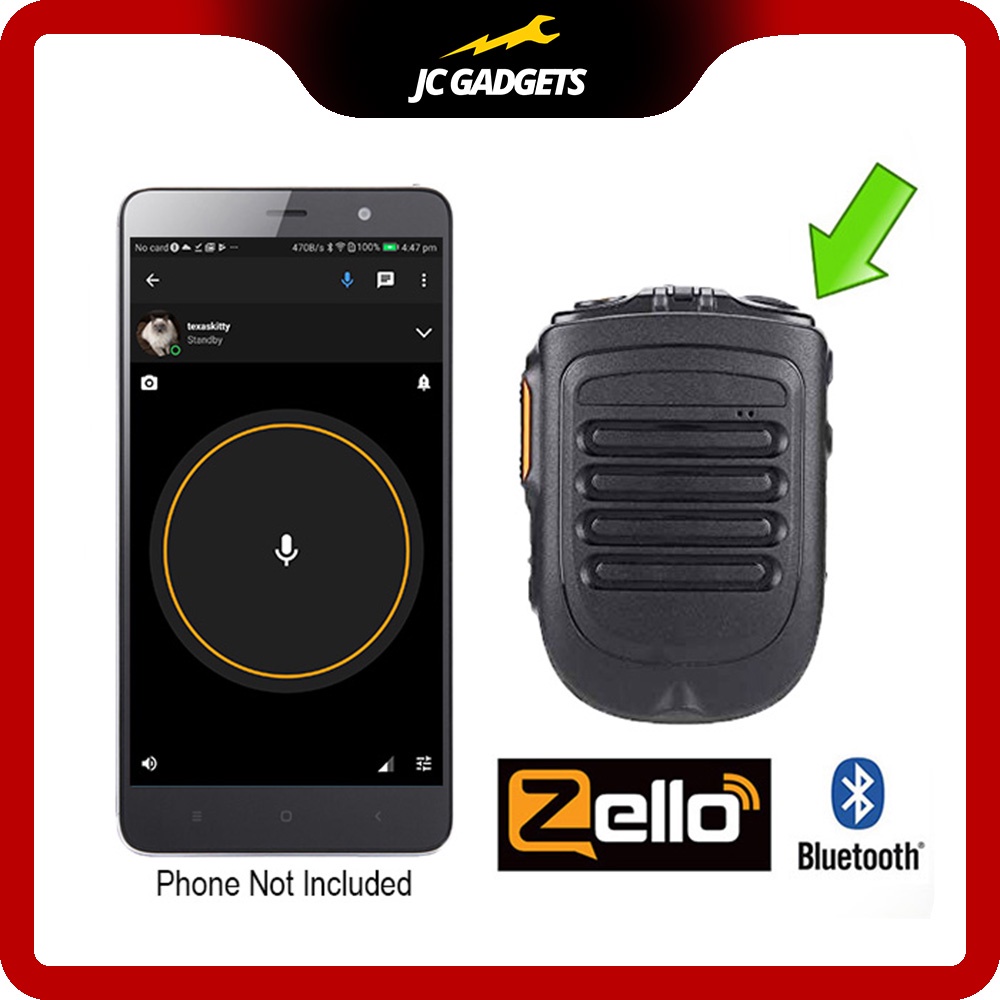 ZELLO Bluetooth PTT Handheld Mic Speaker Model B01 Wireless Hailer Push ...