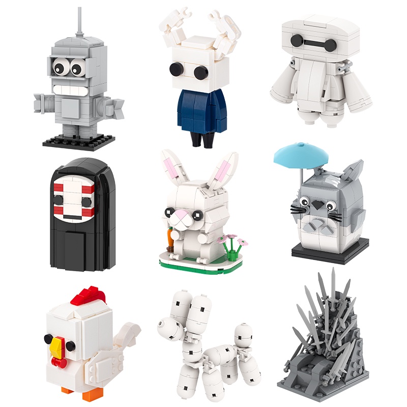 MOC Building Blocks Square Head Boy Series Anime Big White Bande Iron ...