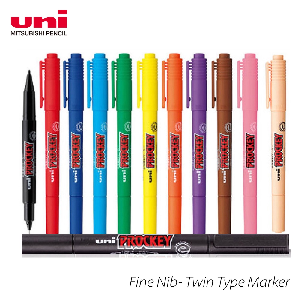 【Uni】Prockey Fine Nib Waterproof Twin Head Art Permanent Marker PM-120T ...