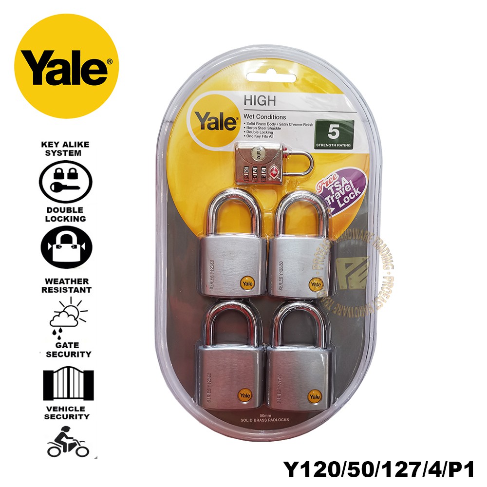 Yale Y120/50/127/4/P1 Satin Chrome Padlock/Mangga Keyed Alike System -50mm x 4pcs | Shopee Malaysia