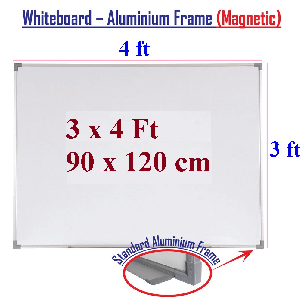 3' x 4' Aluminium Frame Magnetic White Board WHITEBOARD (3 x 4 FT) 90 x ...