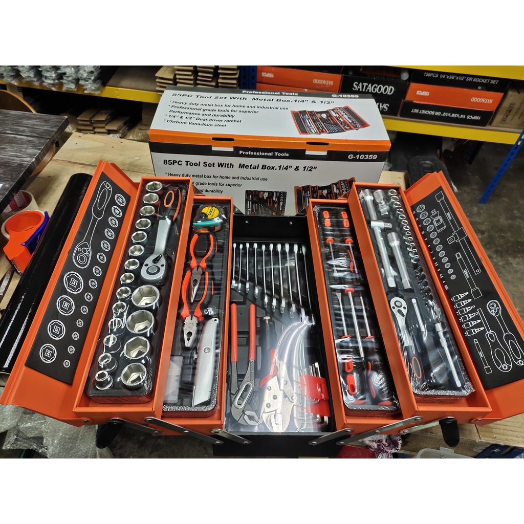 85pcs tools set Cantilever Metal Tool Box Set 5 Tier 85pcs Socket Set 1 ...