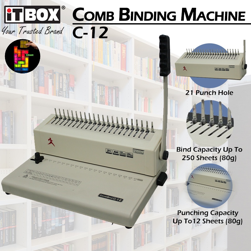 iTBOX Comb Binding Machine C-12 | Heavy Duty Comb Binder | A4 Paper Puncher Binding | Document ...