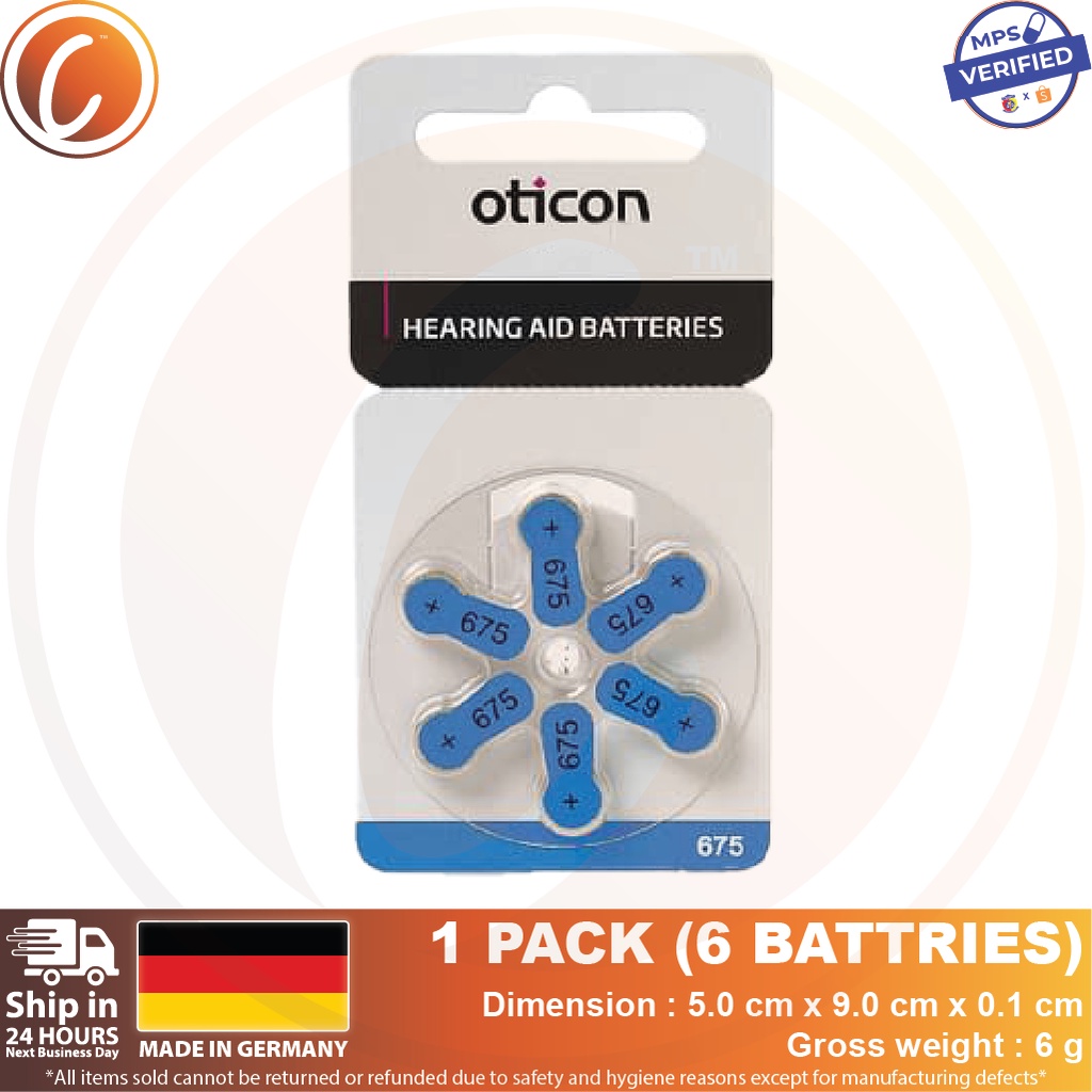 OTICON / RENATA Hearing Aid Batteries 10 / 13 / 312 / 675 - 6PCS ...