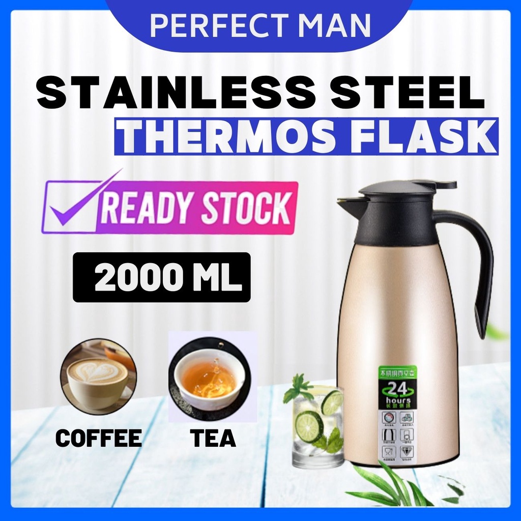 (2L) Stainless Steel Vacuum Flask Thermos Jug Keep Hold & Cold Dust ...