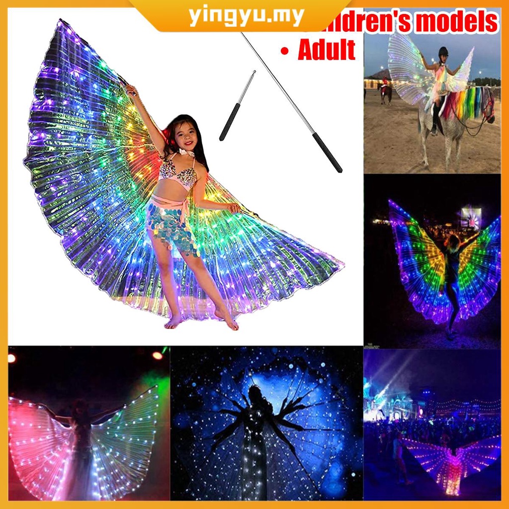 LED Isis Wings Belly Dance Wings Colorful Butterfly Wings w/ Telescopic Sticks Glowing Light Up ...