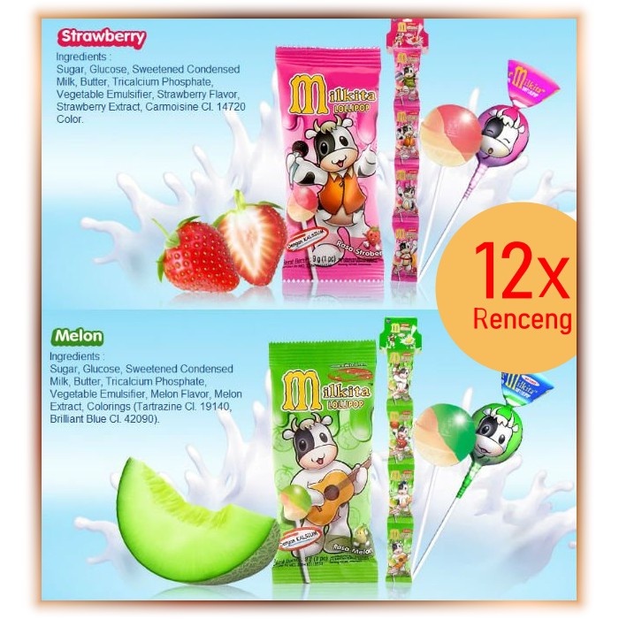 12 sachets of LILIPOP MILKITA CANDY chocolate melon strawberry loli ...