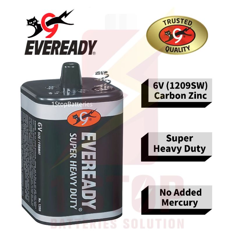 EVEREADY 6 Volt Super Heavy Duty Lantern Battery 4R25 with Spring ...