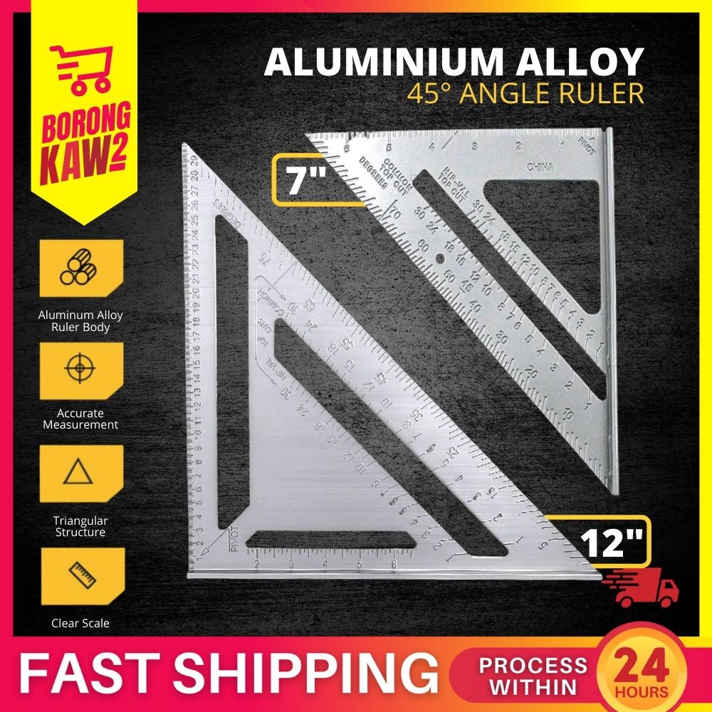 7Inch / 12Inch Triangle Ruler Silver Aluminum Alloy Tool Woodworking ...