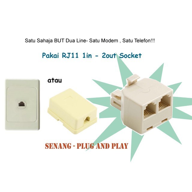 Telephone Join RJ11 1 to 2 TM Line 2 Socket Splitter 1-male connector ...