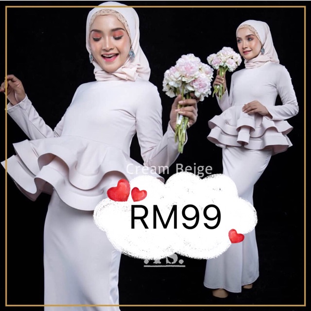 Baju raya 2018 Doll peplum kurung (creambeige) | Shopee Malaysia