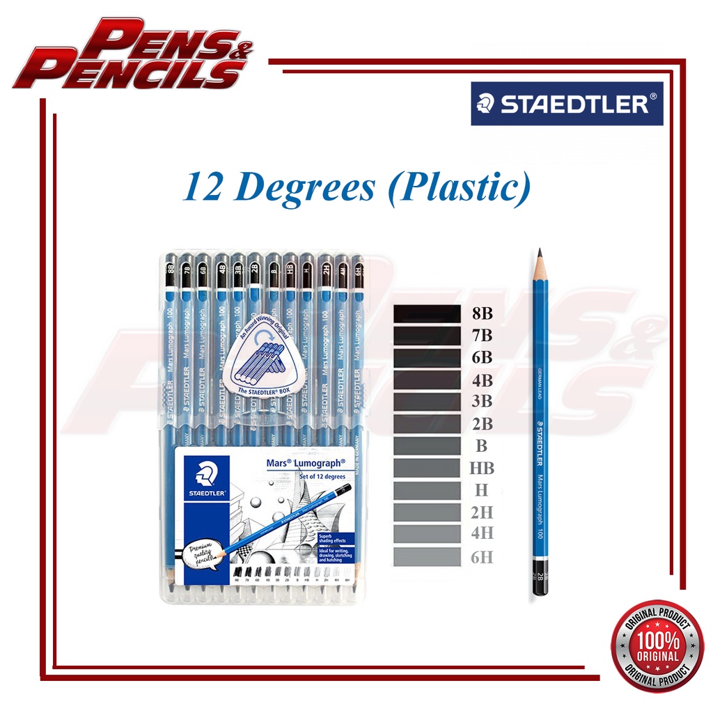 STAEDTLER Mars Lumograph Pencils Set Box (12 Pcs) / 12 Degrees Set Drawing Writing Sketching Art ...