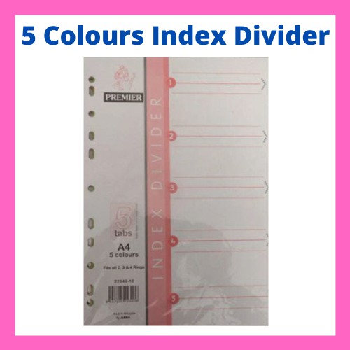 A4 5 Colour Index Divider Paper Organizer Paper Organiser Colour A4 ...