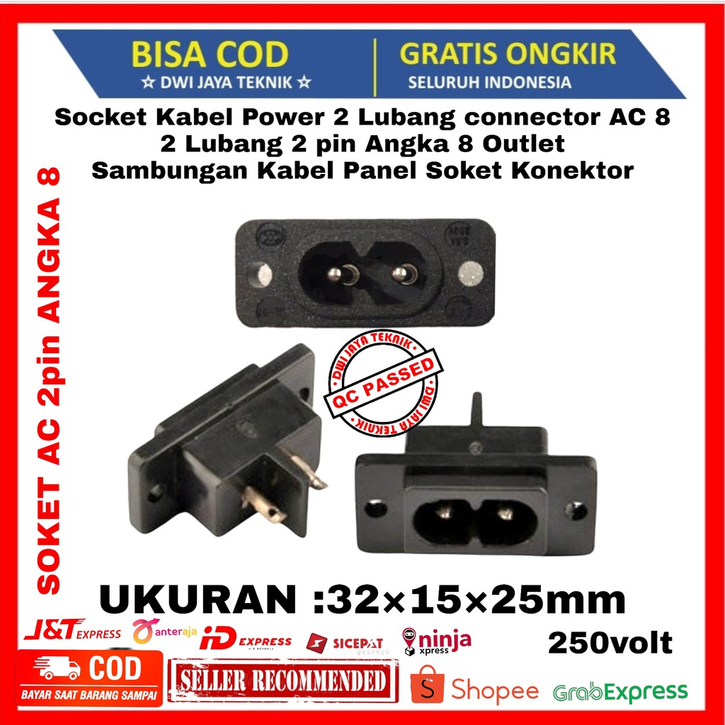Power Cable Socket 2 Holes AC connector 8 2 Holes 2 pin Number 8 Outlet ...