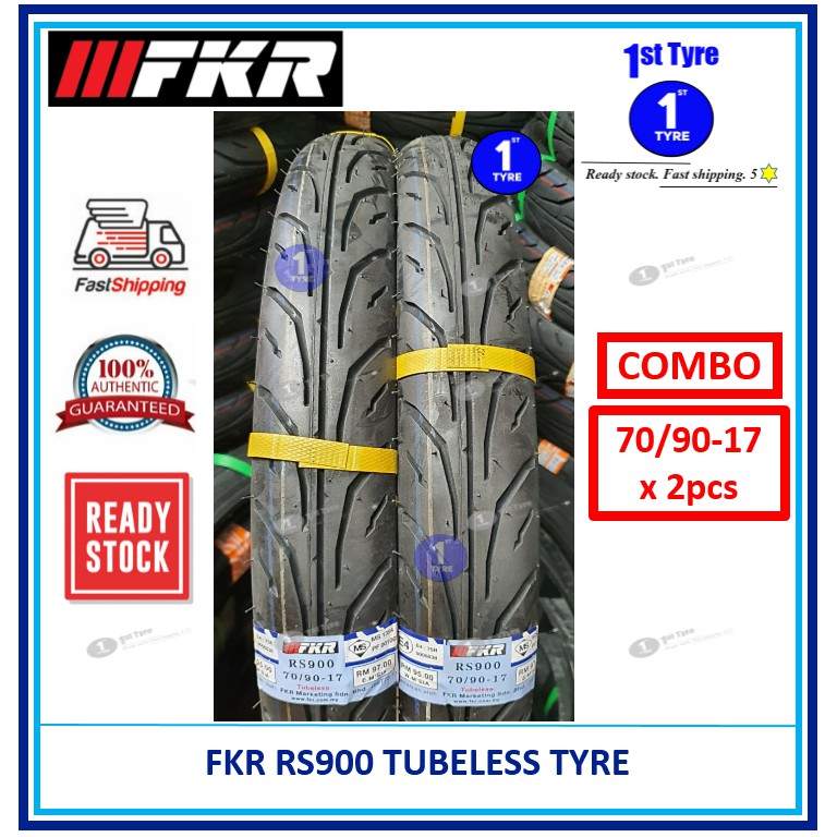 FKR MOTORCYCLE TYRE COMBO! RS900 TUBELESS 70/90-17 x 2 [ TAYAR 2024 ...