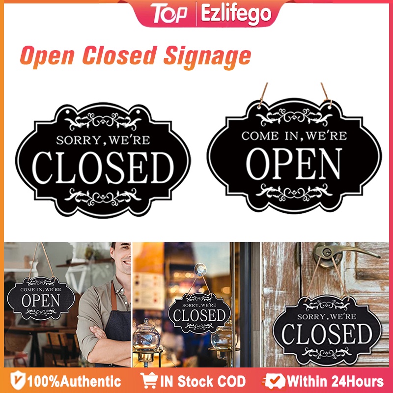 Wooden Open And Close Signage Business Double Side Open Closed Sign ...