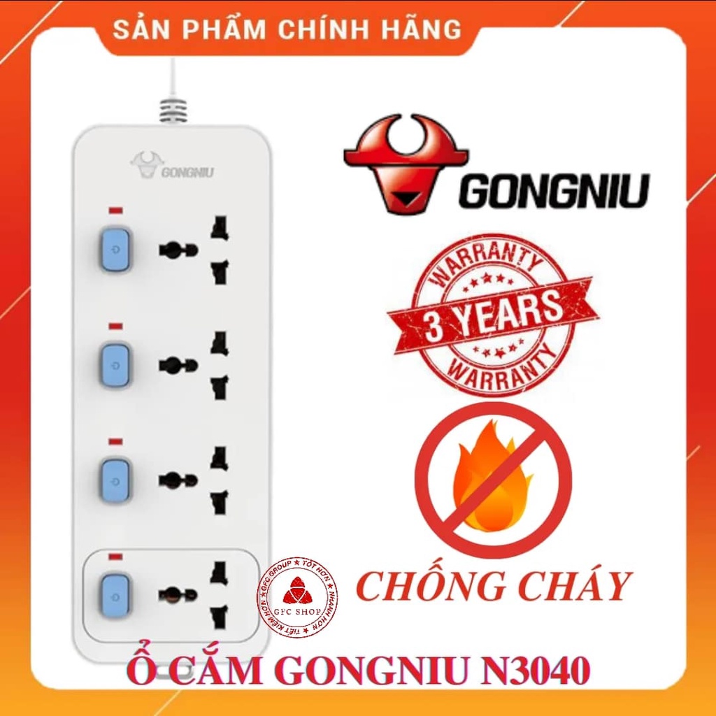 Gongniu N3040 Power Socket 4 Multi-Purpose Outlets 4 Switches 2500W/10A ...