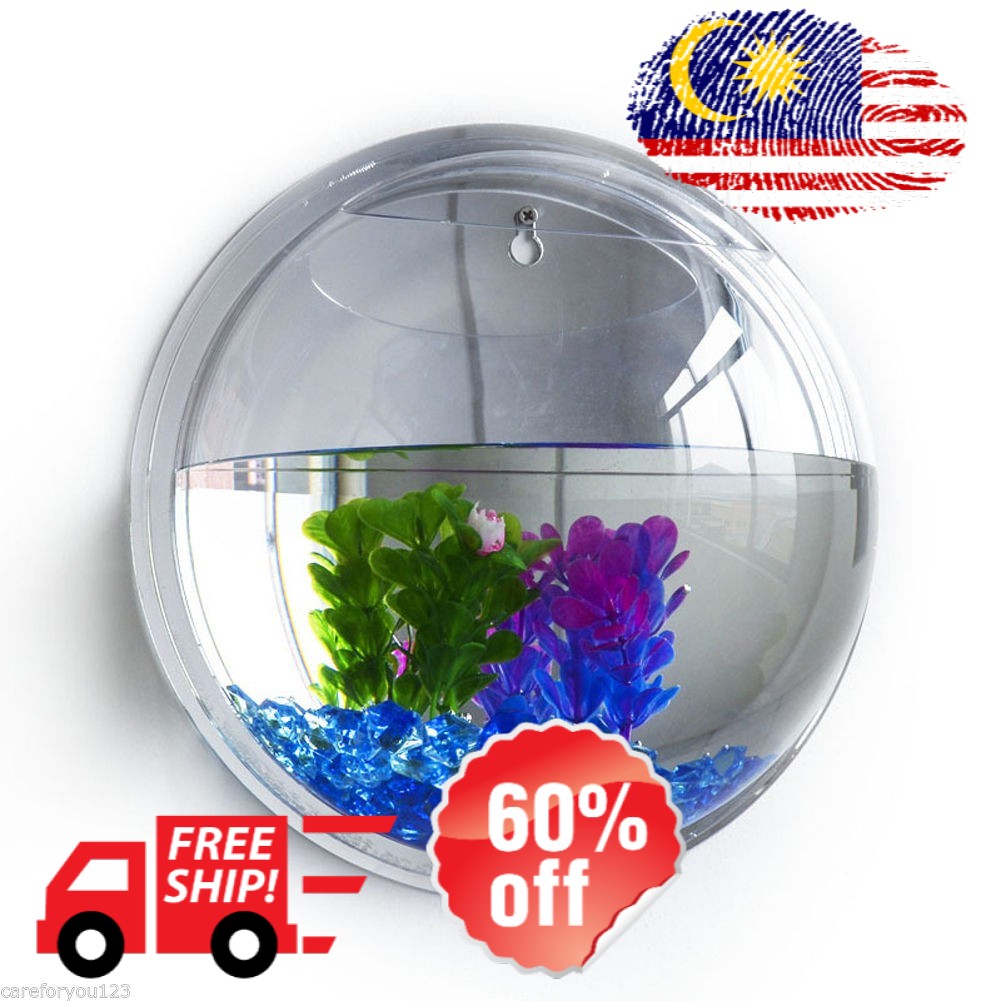 Acrylic Wall Mount Hanging Decorate Fish Bowl Aquarium Tank Beta ...