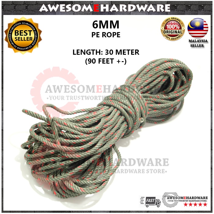 (30M 90FT) LOOSE CUT 6MM PE ROPE GREEN ROPE TALI IKAT NYLON | Shopee ...