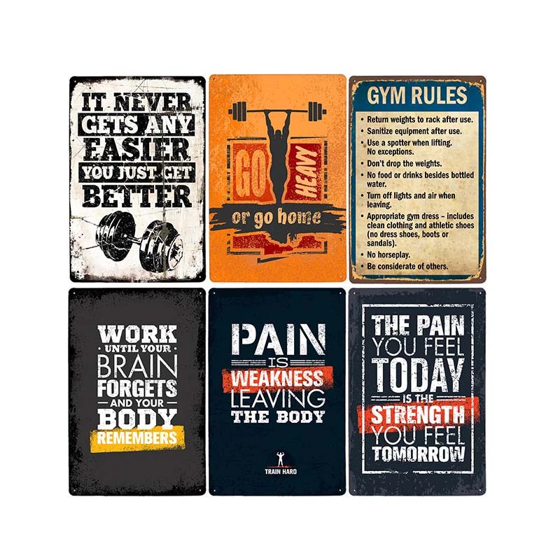 2021Work Out Slogan Poster Retro Gym Tin Sign Fitness Exercise Plate ...